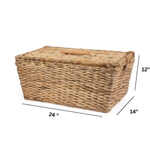 Wholestory Collective Large Wicker Storage Basket Rattan Woven Toy Chest Blanket Rectangular Basket with Lid Organizers Box for Laundry, Pillows, Kids Toys, and Books with Handles