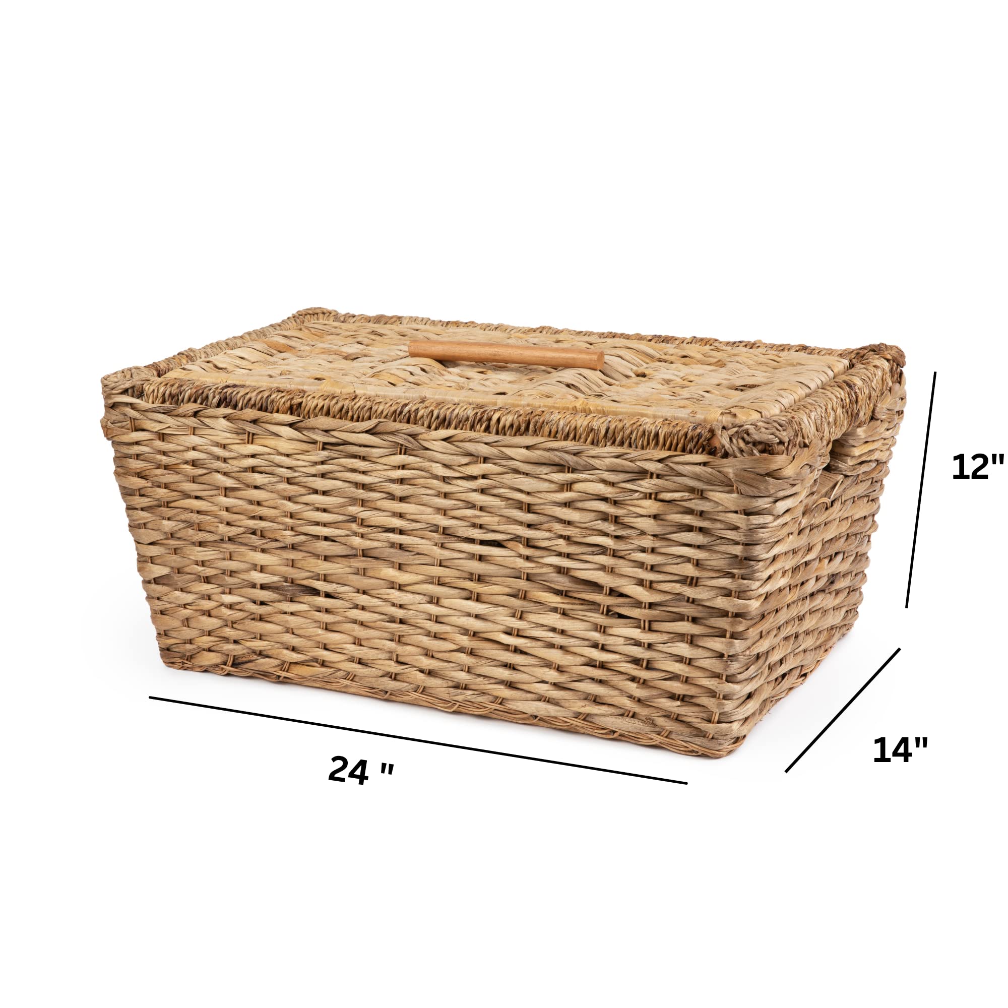 Wholestory Collective Large Wicker Storage Basket Rattan Woven Toy Chest Blanket Rectangular Basket with Lid Organizers Box for Laundry, Pillows, Kids Toys, and Books with Handles