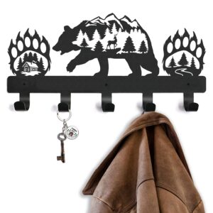 good night love bear coat hooks decor - cabin decorations coat hooks wall mounted entryway 15"x8" - bear decorations for home metal black bear hook - rustic cabin decor gifts for cabin owners