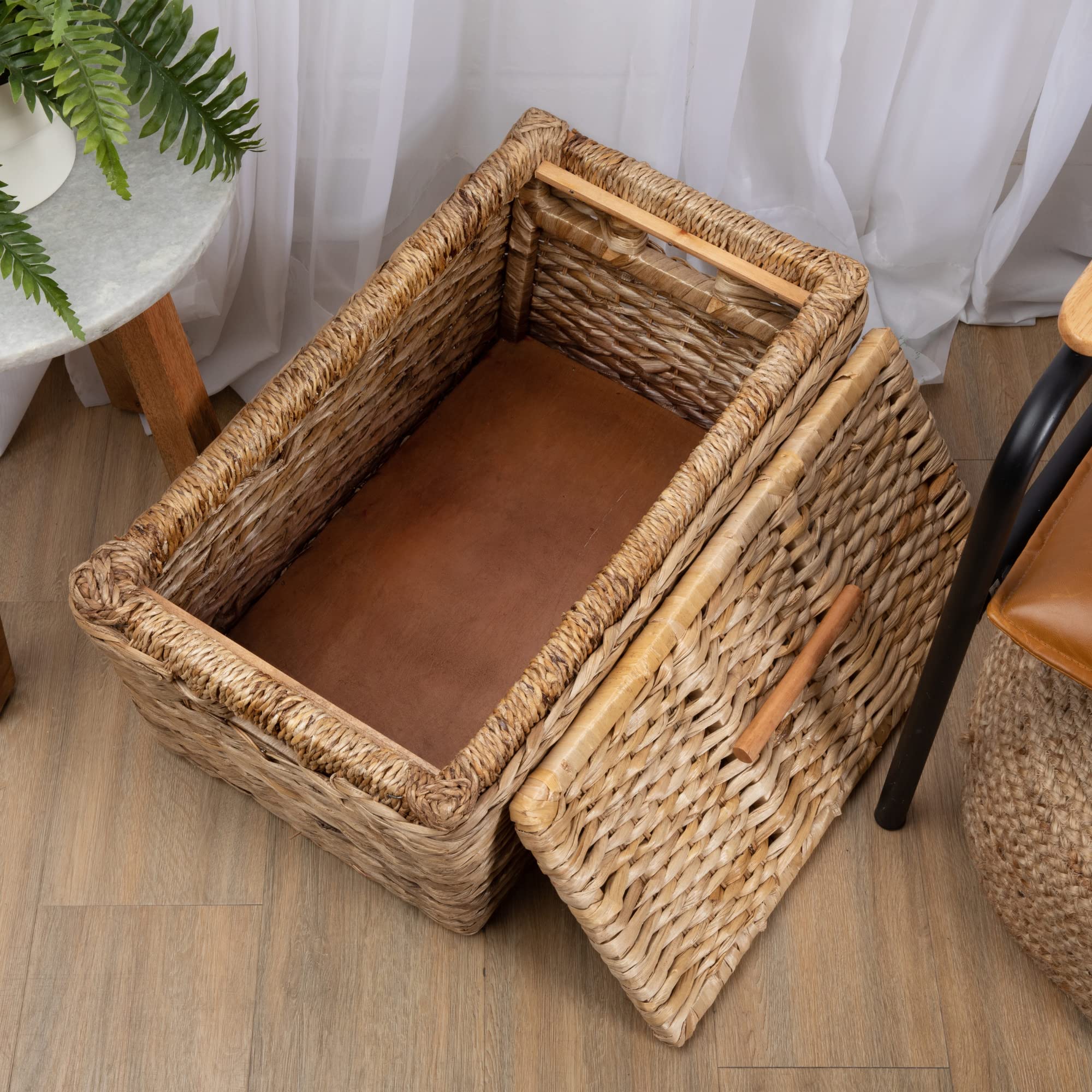 Wholestory Collective Large Wicker Storage Basket Rattan Woven Toy Chest Blanket Rectangular Basket with Lid Organizers Box for Laundry, Pillows, Kids Toys, and Books with Handles