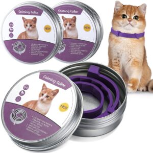 qualirey 3 pcs cat adjustable calming collar, reduce anxiety cat collars for pets, calm collar pacify kitten, suitable for small, medium and large cats, 15 inches (purple)