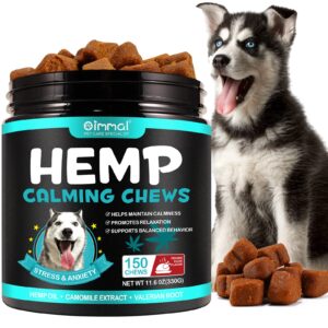 oimmal hemp calming chews for dogs, dog anxiety relief calming treats, dog calming treats for separation, barking, stress relief, thunderstorms, calming dog treats calming aid (duck 150chews)