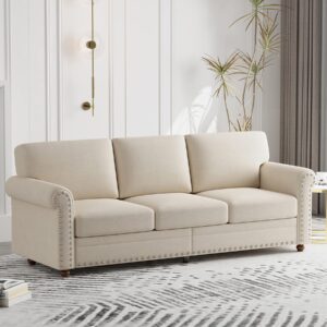 dolonm mid century modern sofa 82" upholstered couch with storage 3 seater sofas for living room, apartment, beige