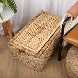 Wholestory Collective Large Wicker Storage Basket Rattan Woven Toy Chest Blanket Rectangular Basket with Lid Organizers Box for Laundry, Pillows, Kids Toys, and Books with Handles