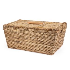 wholestory collective large wicker storage basket rattan woven toy chest blanket rectangular basket with lid organizers box for laundry, pillows, kids toys, and books with handles