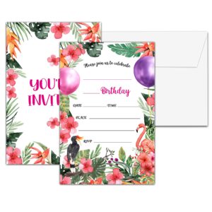 tropical luau birthday party invitations, hawaiian summer birthday invitation, kids aloha birthday party decorations, 20 cards with 20 envelopes(c02)