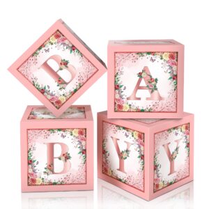 floral baby shower box birthday party decoration pink balloon blocks first birthday centerpiece decor for girls rose gold gender reveal party supplies…