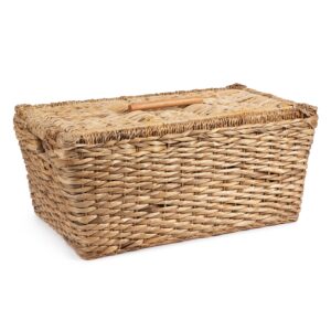 Wholestory Collective Large Wicker Storage Basket Rattan Woven Toy Chest Blanket Rectangular Basket with Lid Organizers Box for Laundry, Pillows, Kids Toys, and Books with Handles