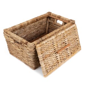 Wholestory Collective Large Wicker Storage Basket Rattan Woven Toy Chest Blanket Rectangular Basket with Lid Organizers Box for Laundry, Pillows, Kids Toys, and Books with Handles