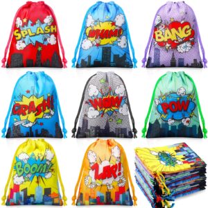 24 pieces hero party drawstring bags, colorful hero party favor gift treat bags christmas birthday supplies for wedding classroom party baby shower candy goodie rewards prize bags 7.1 x 5.1 inches