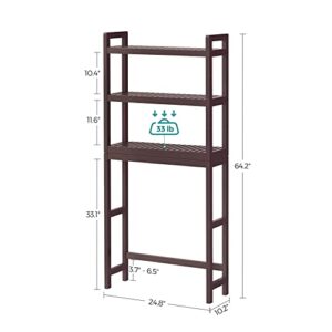 TINKLE WELL Bamboo Over The Toilet Storage, 3-Tier Bathroom Organizer Rack with Adjustable Bottom Bar, Space Saver, Natural, 64.2'' x 24.8'' x 10.2''