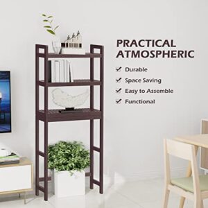 TINKLE WELL Bamboo Over The Toilet Storage, 3-Tier Bathroom Organizer Rack with Adjustable Bottom Bar, Space Saver, Natural, 64.2'' x 24.8'' x 10.2''