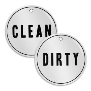 laundry basket clean & dirty labels | great tags for kids rooms, bathrooms, and laundry room organization signs | 2.5 x 2.5 inches | round laser engraved design | set of 2