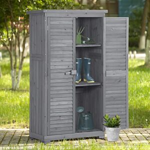 merax wooden garden shed 3-tier patio storage cabinet outdoor organizer wooden lockers with fir wood (gray wood color -shutter design)