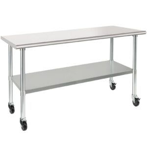 hardura stainless steel table with wheels 24 x 60 inches casters nsf heavy duty commercial work & prep table with undershelf and galvanized legs for restaurant kitchen bar and hotel garage