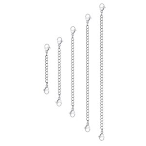 5pcs silver stainless steel necklace extender chain links silver lobster necklace extenders for necklaces bracelet anklet stainless steel chain extenders for jewelry making (2in 3in 4in 5in 6in)