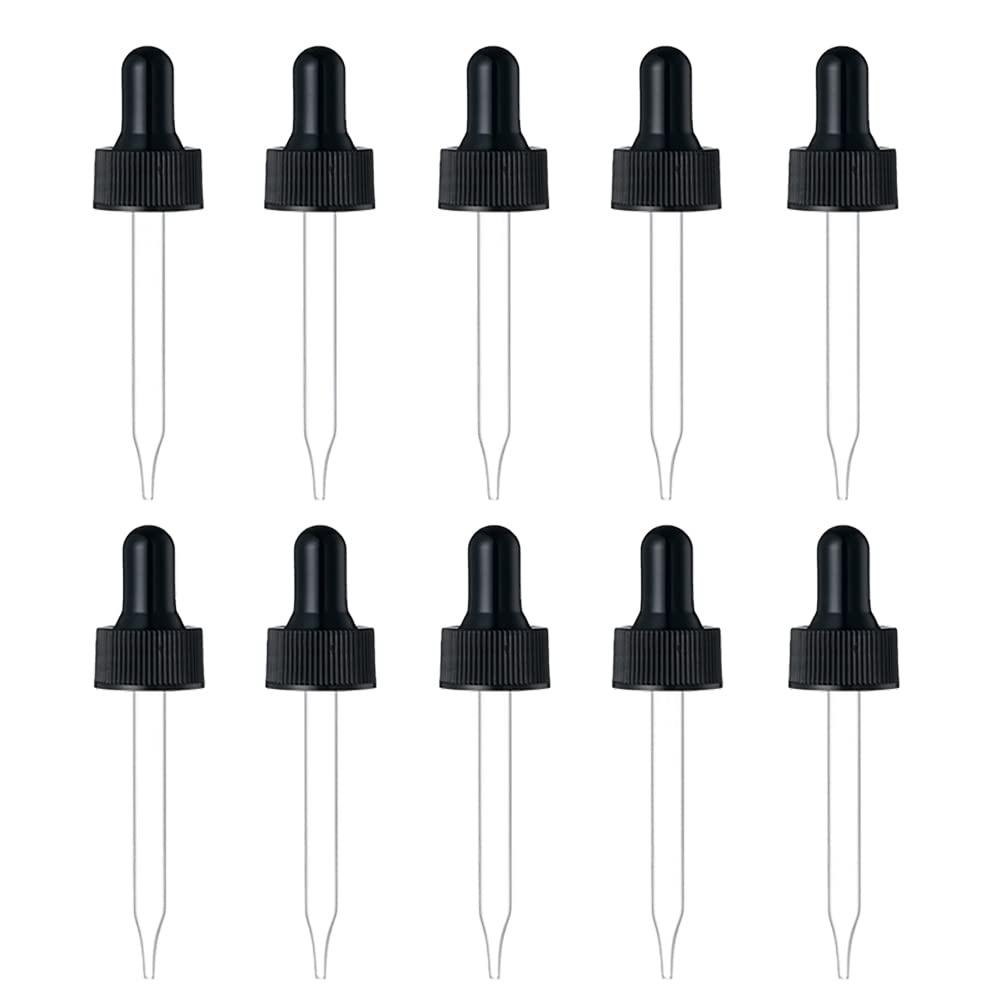 UUYYEO 12 Pcs Glass Eye Droppers for Essential Oil Bottles Essential Oils Pipette Dropper Tops Straight Tip Liquid Droppers Fit 30ml Bottles