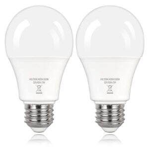 partphoner a19 led light bulbs, 60w equivalent efficient 9w led bulb, 3 color light modes light bulbs, 900 lumens, cri 85+, 25000+ hours lifespan, pack of 2