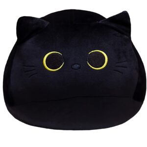 auderhine 10'' cute black cat plush toys, soft cat pillow squishy plushies, cat stuffed animals kawaii plush toys home decoration gift for cat lovers kids boys girls (black, 10 inch)