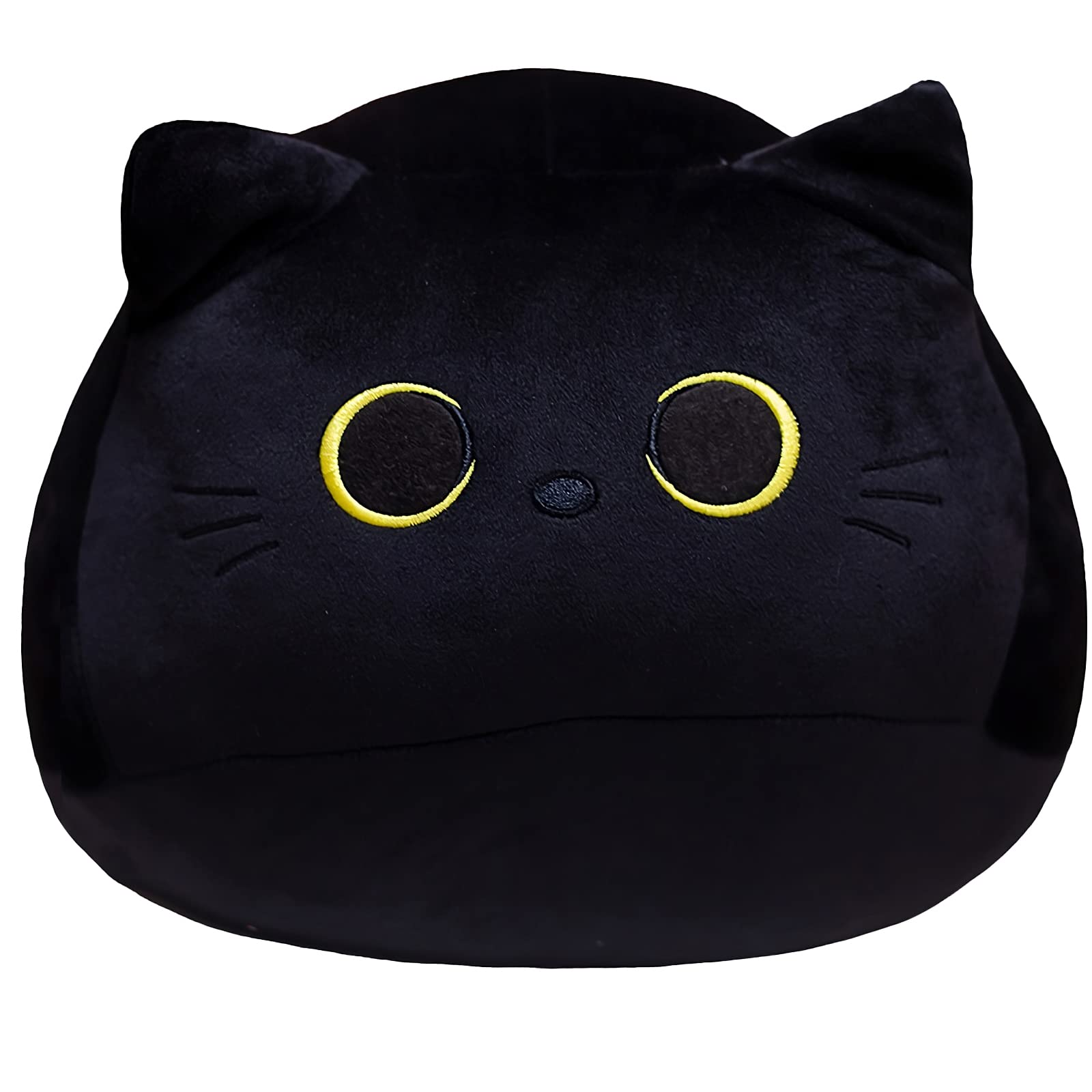 AudeRhine 10'' Cute Black Cat Plush Toys, Soft Cat Pillow Squishy Plushies, Cat Stuffed Animals Kawaii Plush Toys Home Decoration Gift for Cat Lovers Kids Boys Girls (Black, 10 Inch)