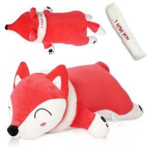 nxnynz fox stuffed animal plush body pillow, 19.7in cute red soft fox plushie kawaii toy doll birthday gift for kids boys girls