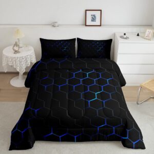 feelyou honeycomb comforter set for kids boys girls geometric pattern comforter abstract art bedding set blue with 2 pillowcases queen size