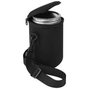 cosmos mason jar portable neoprene bag insulated mason jar holder sleeve with adjustable strap and zipper for 32 oz regular and wide mouth mason jar (black)