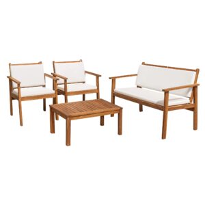 flamaker patio furniture 4 piece outdoor acacia wood patio conversation sofa set with table & cushions porch furniture for deck, balcony, backyard