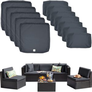 clawscover 12pack outdoor seat and back cushions replacement covers fit for 6pieces 5-seater wicker rattan patio furniture conversation set sectional couch chairs,dark grey-include cover only