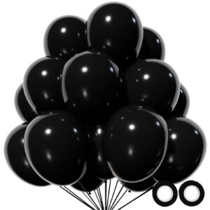 110pcs black balloon 12 inch, black latex balloons for birthday party baby shower wedding(with 2 ribbons).