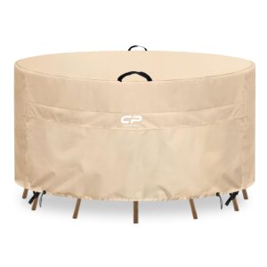 campros cp round patio furniture covers 72"dia,outdoor table covers for round table chair set/fire pit/hot tubs,heavy duty-weatherproof/uv-resistant patio cover-72”dia*26”h-beige