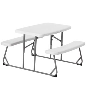 gardenised foldable white kids' picnic table bench outdoor portable children's backyard table, crafting, dining, and playtime patio table