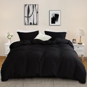 mafudoxi twin duvet cover set, soft and breathable duvet cover twin size, duvet cover set with zipper closure & corner ties,1 duvet cover 68"x90" & 1 pillow cases, black