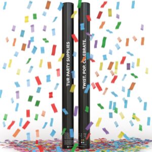 2 pack x-large multicolor biodegradable confetti cannon confetti poppers | multicolor | tur party supplies | launches up to 35ft | jumbo (24 in) | party poppers for graduation, birthdays and weddings.