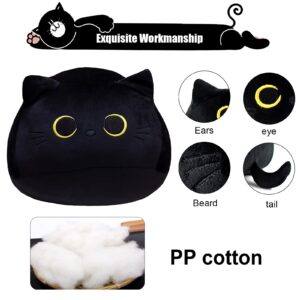 AudeRhine 10'' Cute Black Cat Plush Toys, Soft Cat Pillow Squishy Plushies, Cat Stuffed Animals Kawaii Plush Toys Home Decoration Gift for Cat Lovers Kids Boys Girls (Black, 10 Inch)