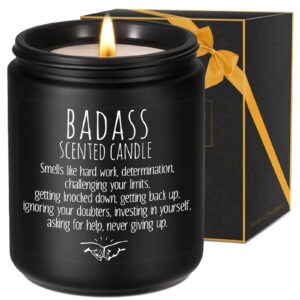 leado badass candle, congratulations gifts, inspirational gifts for women, men, boss gifts, new job, promotion, sobriety gifts - funny graduation, proud of you, sober, christmas birthday gifts