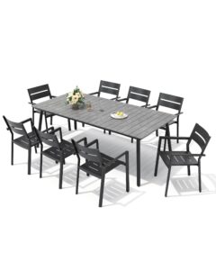 joinhom 9 piece patio dining table & chair set - outdoor all aluminum patio furniture sets with waterproof, rust-proof, patio rectangle table with umbrella hole for deck, garden, backyard, all weather