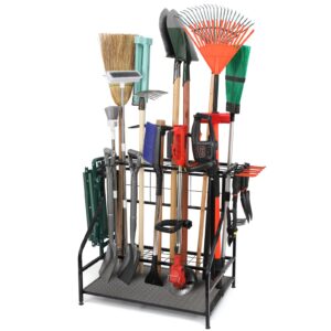 weyimila garden tool organizer for garage, yard tool storage, garden tool rack, for shed home outdoor, up to 58 long-handled tools, garden tool stand, heavy duty steel, black