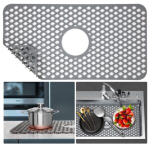 sink protector for kitchen sink,24.5''x12.9'' silicone sink mat grid accessory for kitchen sink with center hole nonslip heat resistant for bottom of farmhouse stainless steel porcelain sink