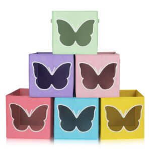 geelin 6 pcs cube storage organizer bins foldable fabric storage cubes with clear butterfly colored cube storage organizer with handles for home kids room closet toys organization (12 x 12 x 12 inch)