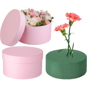 nuenen gift boxes with lids floral foam set round boxes flower arrangements supplies round floral foam round boxes for flowers for mother's day bridesmaid wedding(pink)