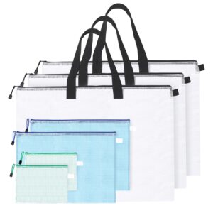 swpeet 7pcs 3 sizes a3 a5 19 x 25 inch storage bag art portfolio bags with zipper and handle assortment kit, mesh folder organizers art portfolio bags posters storage bagtransparent bag