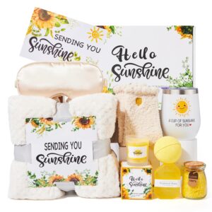 get well soon gifts for women, sunflower gifts care pacakge with sunshine tumbler and luxury blanket thinking of you relaxing spa gifts for mom sister grandma