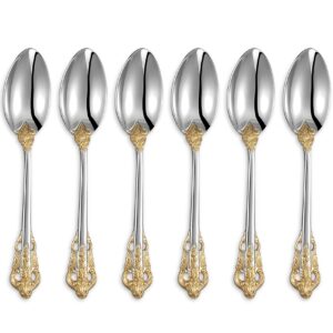 keawell luxurious 5.1-inch espresso spoons set - 6 pieces - mini coffee spoon, 18/10 stainless steel - gorgeous design with exceptional mirror polished finish (gold accent)