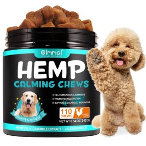 hemp calming chews for dogs, dog training & behavior aids, dog calming treats, natural soothing snacks hemp + valerian root, dog anxiety relief & aggressive behavior, 110pcs calming dog treats