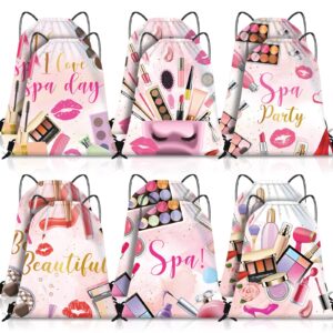 equsion 12 pcs spa party favor bags drawstring backpack spa party gift bags spa party supplies for girls women makeup birthday party decorations salon baby shower spa party decorations, 12 x 10 inch