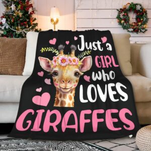 mokukenren just a girl who loves giraffes blanket lightweight cozy flannel fleece throw blanket best gift home decor for bed couch outdoor camping 50"x40" s for kids