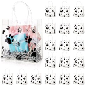 teling 20 packs dog paw clear pvc gift bags with handle reusable plastic wrap tote bags transparent goodie bags for puppy pet treat party favor birthday party wedding, 8 x 8 x 3.15 in(black)