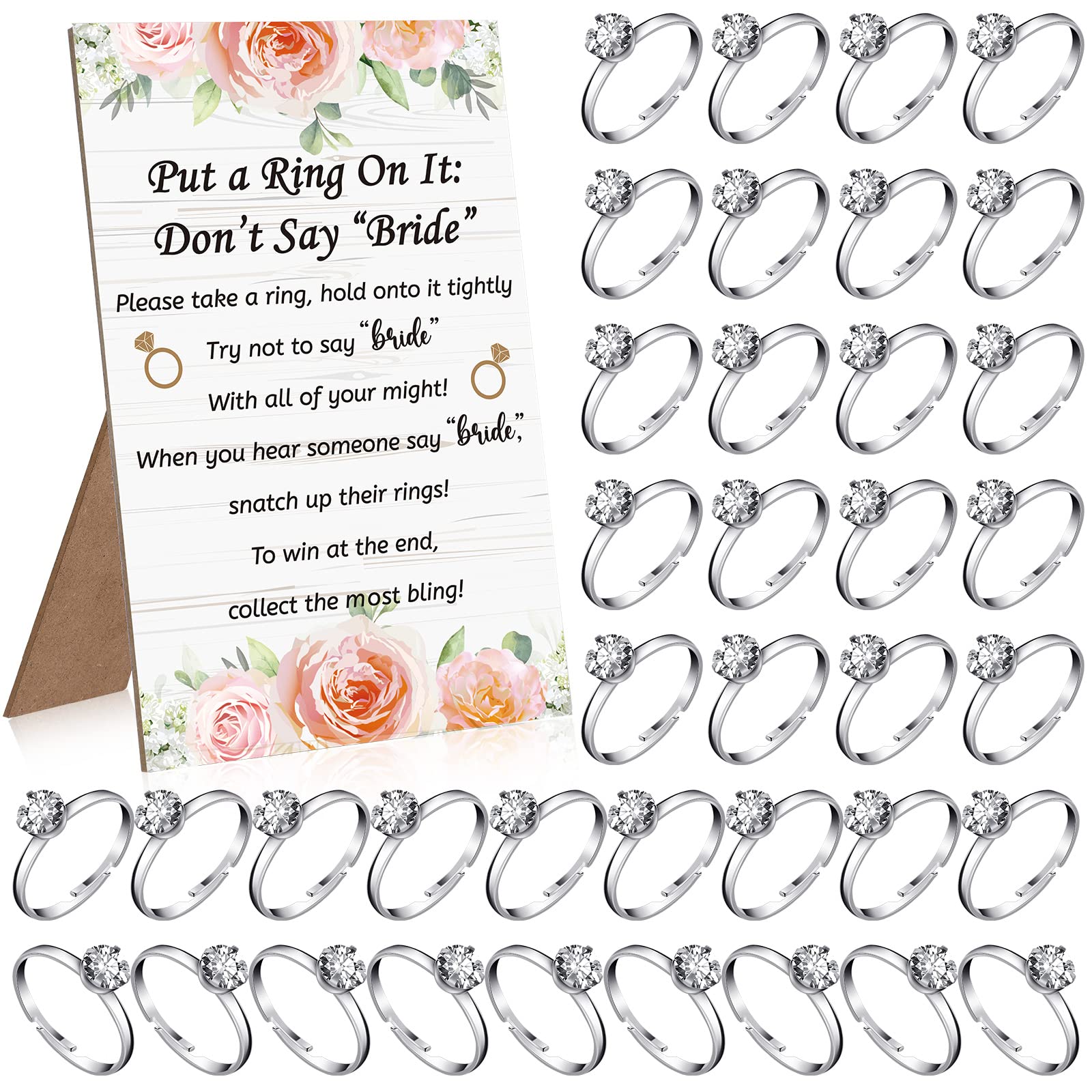 Kathfly Put a Ring on It Bridal Shower Games with 100 Bridal Shower Rings Wedding Shower Games Engagement Party Games Not Say Bride Rules Cards Bridal Shower Decorations for Guest Bridal Shower Favors