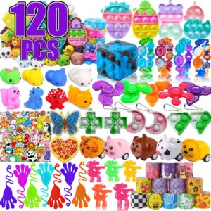 120 pcs pop fidget party favors for kids, pinata stuffers, treasure box toys, classroom prizes, pinata filler, goodie bag stuffers, treasure chest carnival rewards for boys grils 4-8-12 3-5